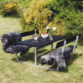 Picknickbord Sif Svart Galvaniserad ram med rygg 175 x 180 cm HORTUS (P ...