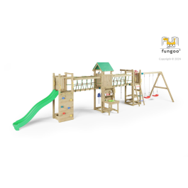 Lekplats Space Longer med rutschkana, repbro, kök och tillbehör Fungoo ...